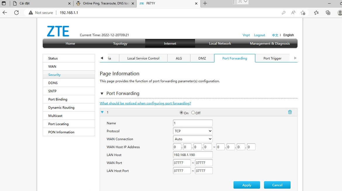 Hướng dẫn mở port (NAT Port) Modem VIETTEL ZTE F671Y - Chia Sẻ Kỹ Thuật ...