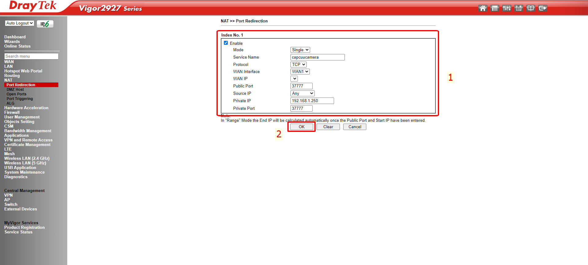 Hướng dẫn mở port (NAT Port) Router Draytek Vigor 2927 Series